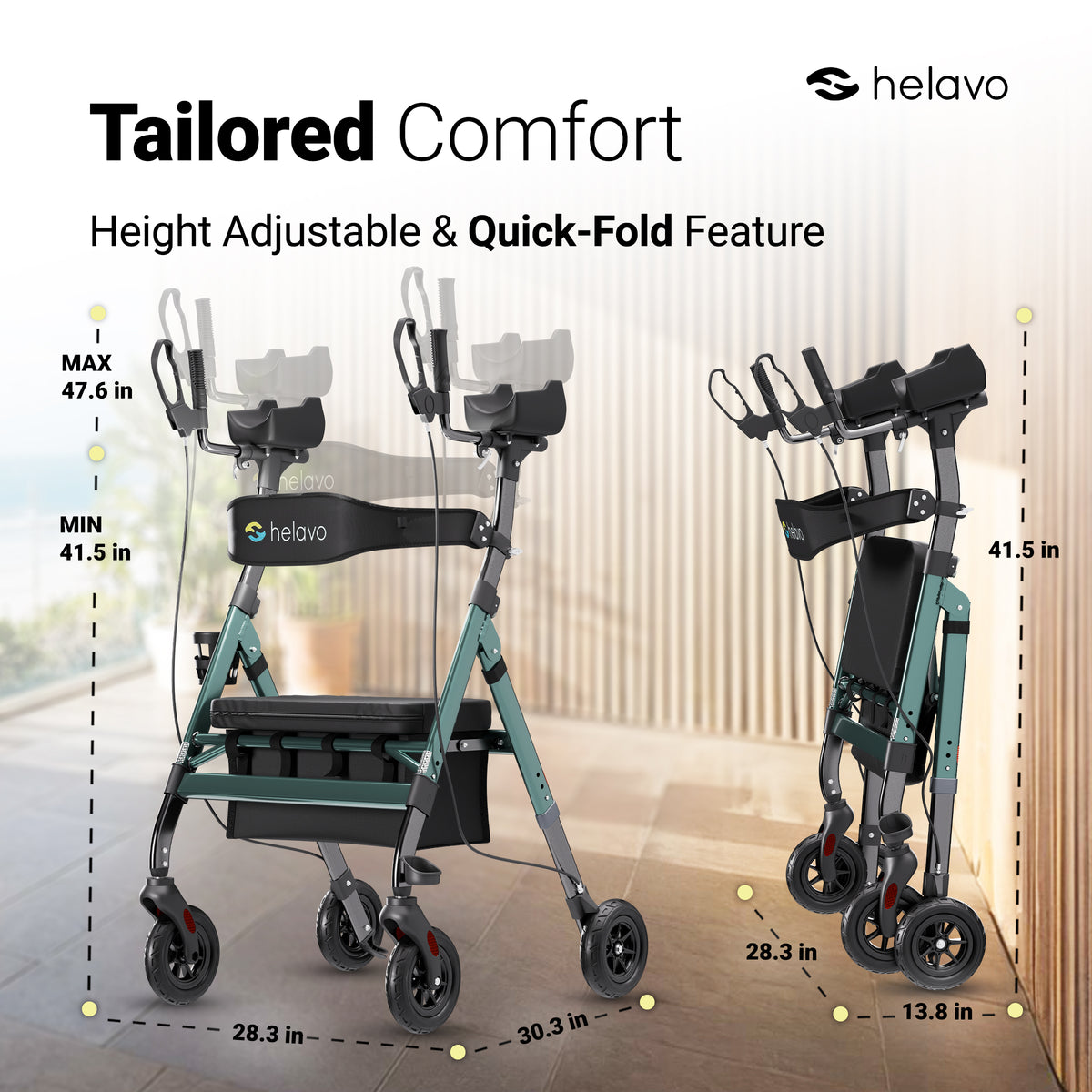 Extra wide heavy-duty Arthritis rollator with armrests H1360 Green
